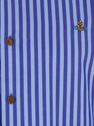 VIVIENNE WESTWOOD Blue Long-sleeved Shirt With Classic Collar And All-over Striped Motif Incotton For