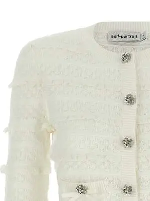 SELF-PORTRAIT Pointelle Diamante Cardigan - White
