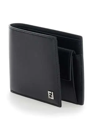 Fendi Black Bifold Wallet With Ff Metal Logo In Leather For - Multicolor