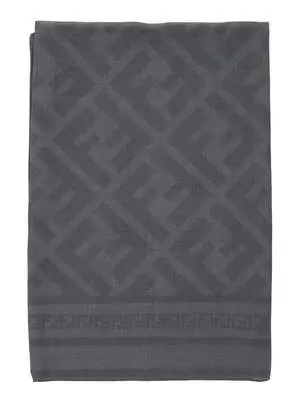 Fendi Scarf With Ff Motif All-over In Blend Wool And Silk - Gray