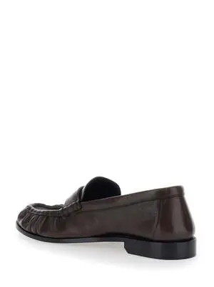 Saint Laurent Le Loafer Round Toe Leather Loafers - Brown