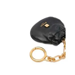 Balmain Leather Pouch Keychain With Gold-tone Chain - Black