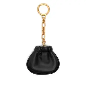 Balmain Leather Pouch Keychain With Gold-tone Chain - Black