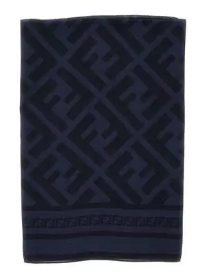 Fendi Blue Scarf With Ff Motif All-over In Wool And Silk Blend For - Multicolor