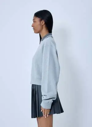 Miu Miu Cropped Fleece Sweatshirt With Embroidered Logo - Gray