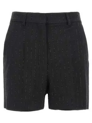 Max Mara Siberia Wool Sequined Pinstripe Shorts - Black