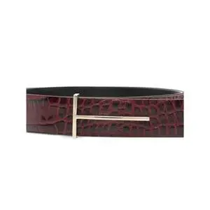 TOM FORD Embossed Leather Belt - Red