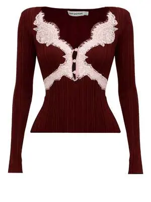 SELF-PORTRAIT SELF-PORTRAIT Ribbed Knit Top With Lace Detailing Multicolor