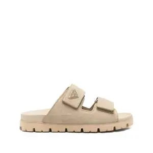 Prada Logo Appliqué Suede Sandals