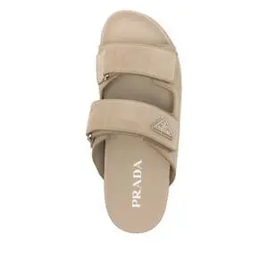 Prada Logo Appliqué Suede Sandals