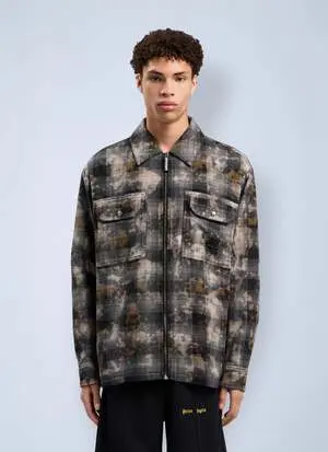 Palm Angels Curved Logo Check Overshirt - Gray