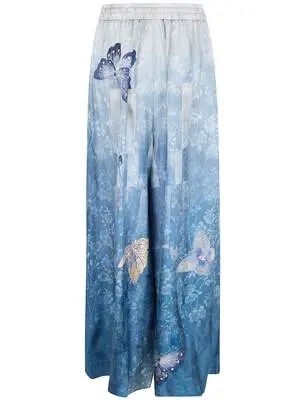 PIERRE-LOUIS MASCIA Aloe Trousers 100% Silk Printed Wide Leg Pants