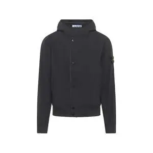 Stone Island Hooded Jacket With Ribbed Cuffs And Sleeve Badge