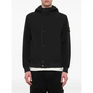 Stone Island Hooded Jacket With Ribbed Cuffs And Sleeve Badge