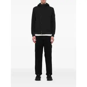 Stone Island Hooded Jacket With Ribbed Cuffs And Sleeve Badge