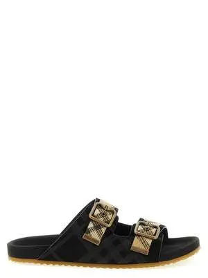 Burberry Urchin Suede Slides With Embossed Check - Black