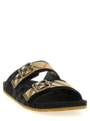 Burberry Urchin Suede Slides With Embossed Check