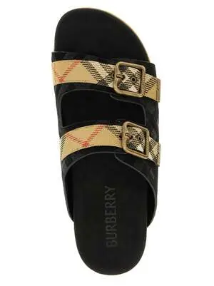 Burberry Urchin Suede Slides With Embossed Check