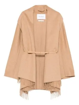 Max Mara Wool Coat With Shawl Lapels And Fringed Hem - Multicolor