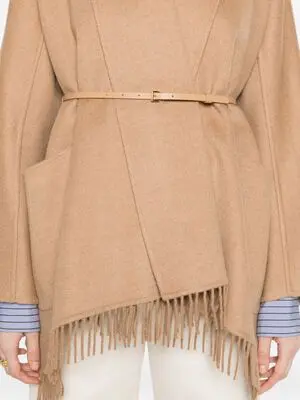 Max Mara Wool Coat With Shawl Lapels And Fringed Hem - Multicolor