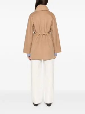 Max Mara Wool Coat With Shawl Lapels And Fringed Hem - Multicolor