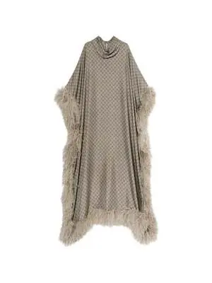 Gucci Printed Silk Kaftan Dress With Feather Trim - Multicolor
