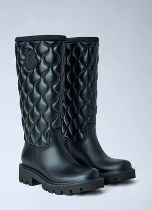 Moncler Kickstream Knee-high Rubber Boots With Drawstring - Black