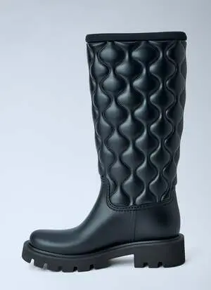 Moncler Kickstream Knee-high Rubber Boots With Drawstring - Black