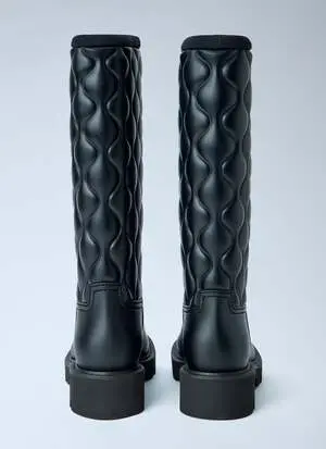 Moncler Kickstream Knee-high Rubber Boots With Drawstring - Black