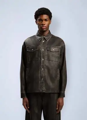Palm Angels Curved Logo Coated Overshirt - Gray