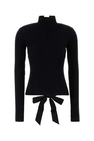 Balenciaga Ribbed Stretch Viscose Blend Top With Tie Detail - Black