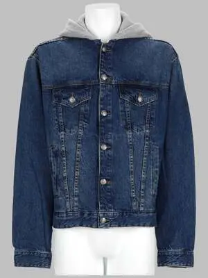 Palm Angels Denim Jacket With Hood - Blue