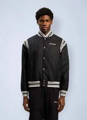 Palm Angels Monogram Jacquard Bomber Jacket With Striped Ribbing - Black