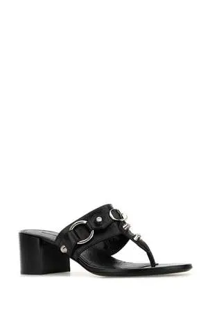 Balenciaga Leather City Thong Mules - Black