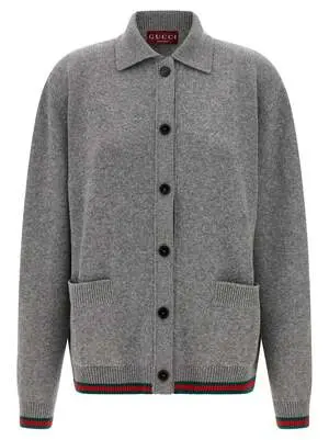 Gucci Polo Cardigan With Web Band Intarsia