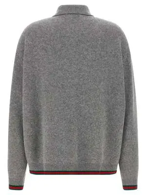 Gucci Polo Cardigan With Web Band Intarsia