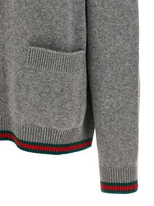 Gucci Polo Cardigan With Web Band Intarsia