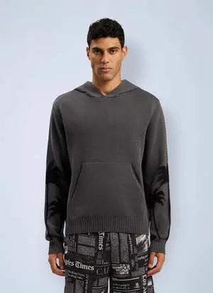 Palm Angels Knit Hooded Sweatshirt With Palm Tree Sleeve Detail