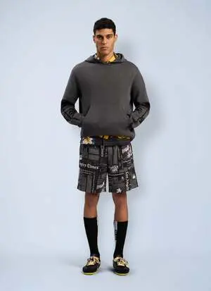 Palm Angels Knit Hooded Sweatshirt With Palm Tree Sleeve Detail