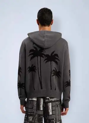 Palm Angels Knit Hooded Sweatshirt With Palm Tree Sleeve Detail