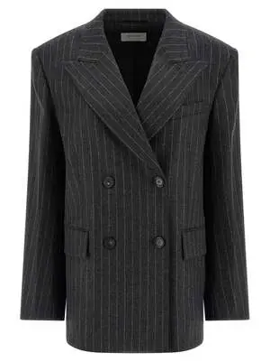 Sportmax Belford1234 Double-breasted Wool Blend Blazer - Gray