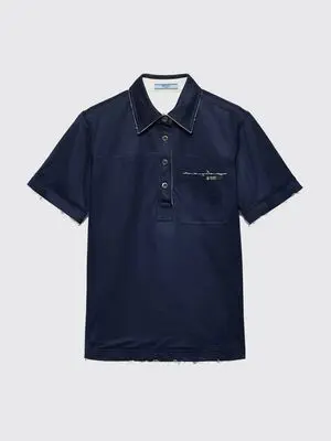 Prada Short Sleeve Polo Shirt With Contrasting Stitching - Blue