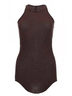 Rick Owens Ribbed Viscose And Silk Blend Halter Neck Top - Brown