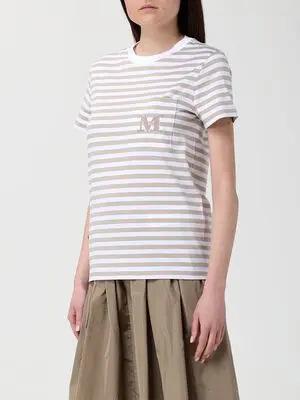 Max Mara Striped Cotton T-shirt With Pocket Detail