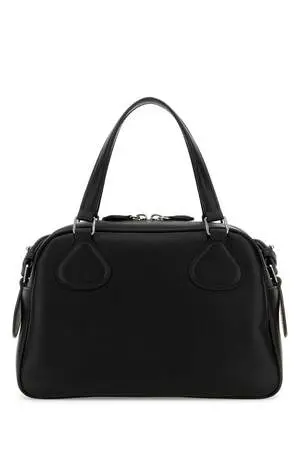COURREGES Calfskin Leather Handbag With Silver Tone Finish - Black