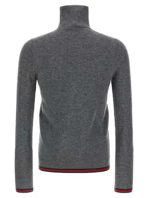 Gucci Cashmere High Neck Sweater With Web Ribbon - Gray