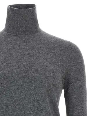 Gucci Cashmere High Neck Sweater With Web Ribbon - Gray