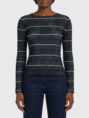 Max Mara Ribbed Knit Sweater With Striped Detail - Blue