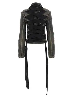 Balenciaga Lace Up Denim Jacket - Gray