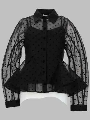 GANNI Peplum Organza Blouse - Black